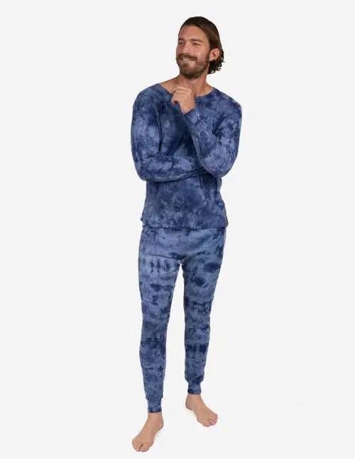 LEVERET Cotton Tie Dye Matching Family Pajamas - Tie Dye Navy Mix