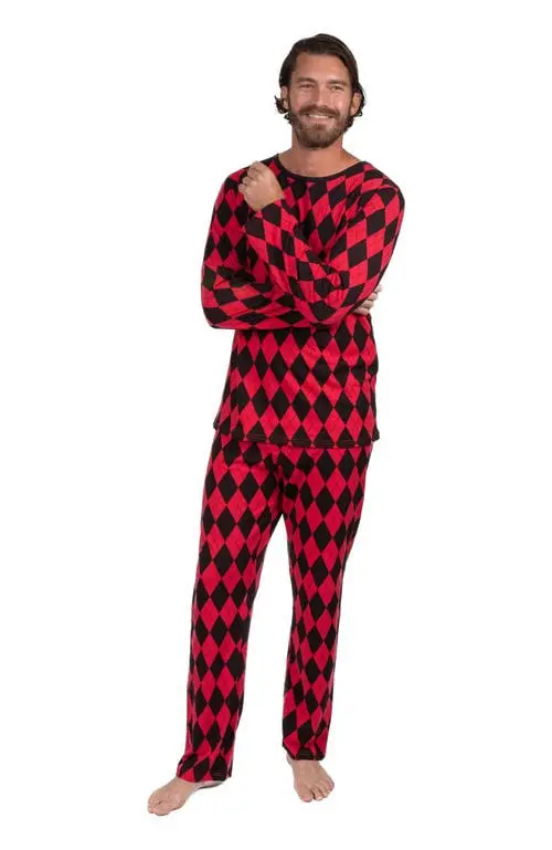 LEVERET Loose Fit Cotton Matching Family Holiday Pajamas - Argyle Black & Red