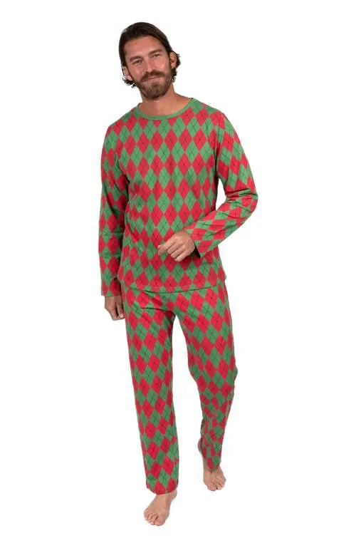 LEVERET Loose Fit Cotton Matching Family Holiday Pajamas - Argyle Red & Green