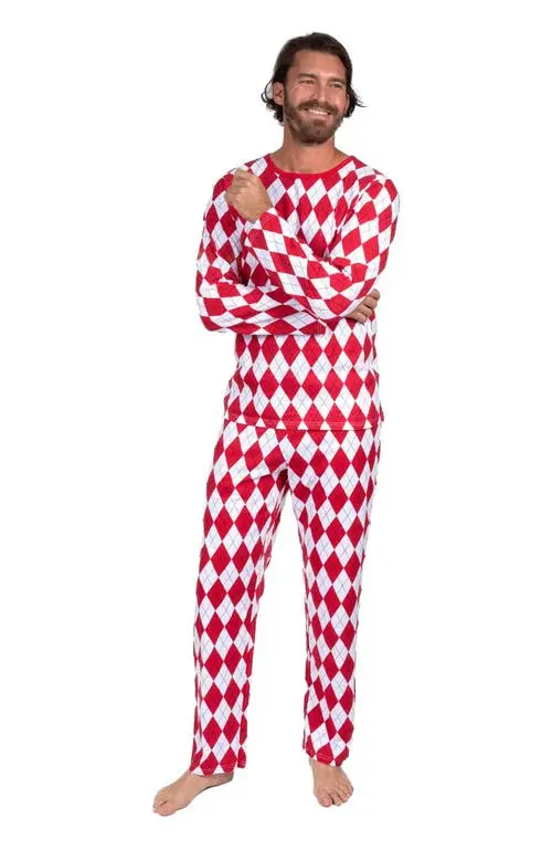 LEVERET Loose Fit Cotton Matching Family Holiday Pajamas - Argyle Red & White