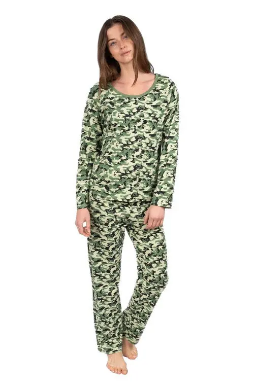 LEVERET Loose Fit Cotton Matching Family Holiday Pajamas - Camouflage