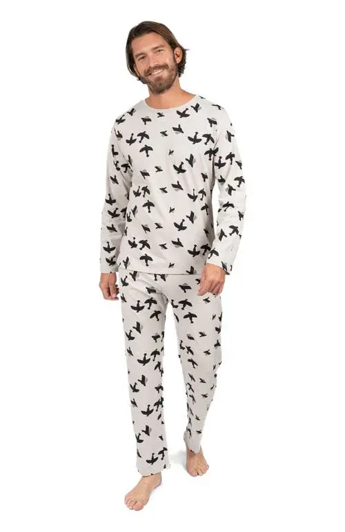 LEVERET Loose Fit Cotton Matching Family Pajamas - Bird Gray