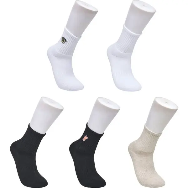 Ed Hardy Flower Embroidery Mid Crew Sock 5-pack - White Multi