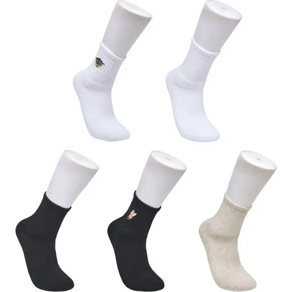 Ed Hardy Flower Embroidery Mid Crew Sock 5-pack - White Multi