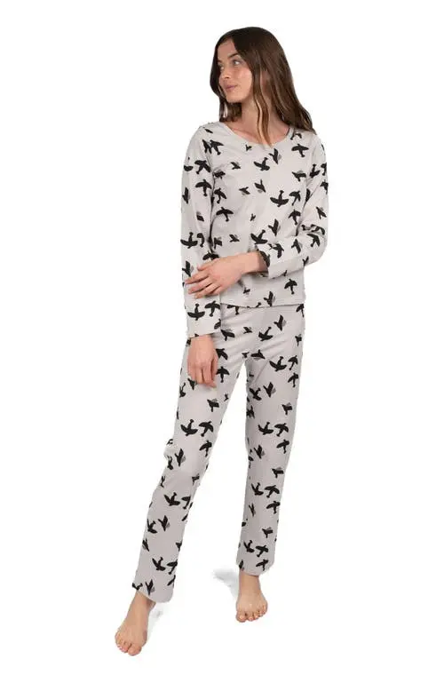 LEVERET Loose Fit Cotton Matching Family Pajamas - Bird Gray