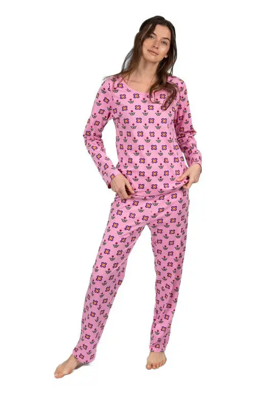 LEVERET Loose Fit Cotton Matching Family Pajamas - Flower Pot