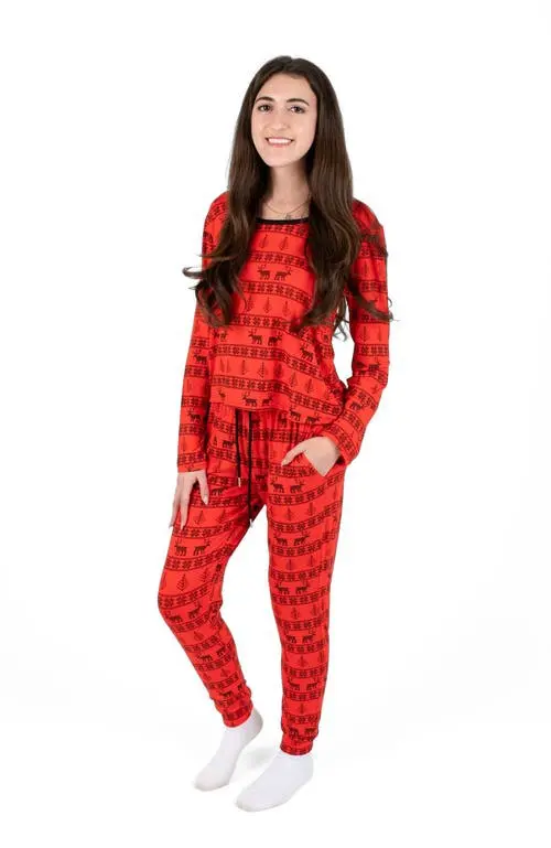 LEVERET Viscose Matching Family Holiday Pajamas - Reindeer