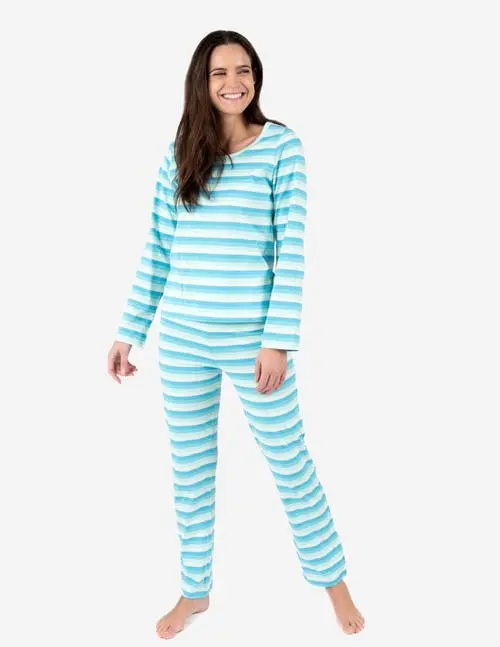 LEVERET Loose Fit Cotton Matching Family Pajamas - Orca Stripes