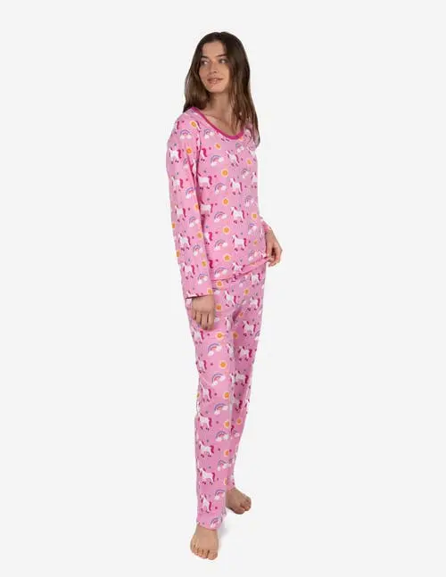 LEVERET Loose Fit Cotton Matching Family Pajamas - Unicorn Rainbow