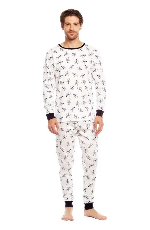 LEVERET Cotton Matching Family Halloween Pajamas - Skeleton White