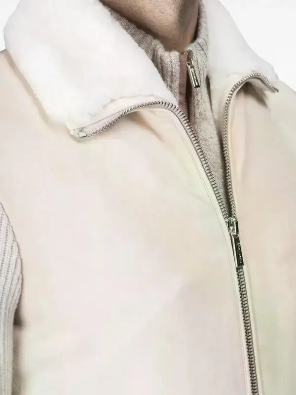 MOORER Campiglio Zip Jacket With Fur Collar - Neutrals