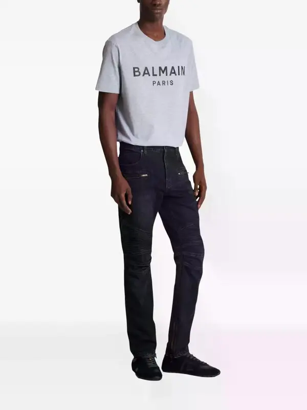Balmain Biker Zip-detail Cotton Jeans - Black