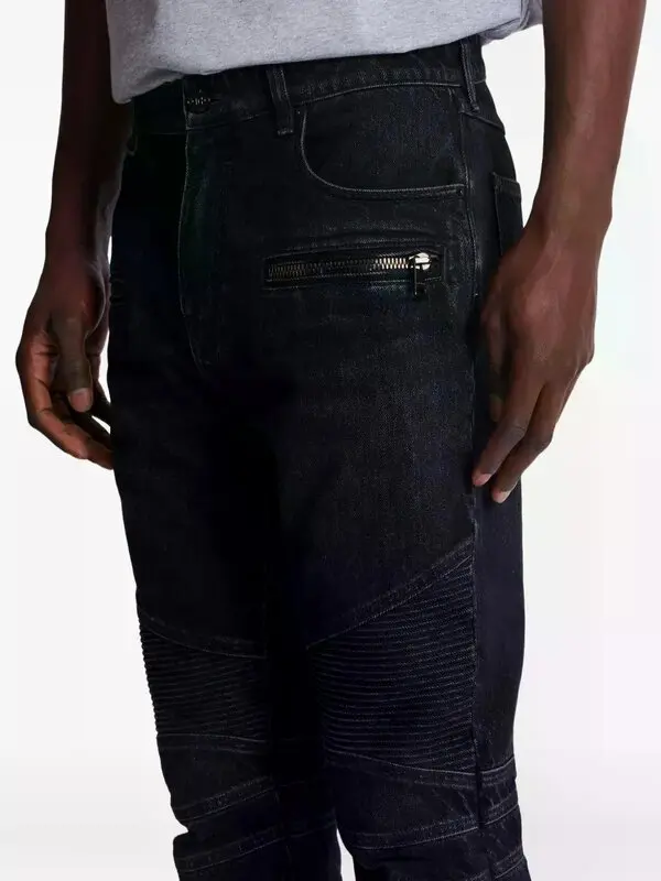 Balmain Biker Zip-detail Cotton Jeans - Black