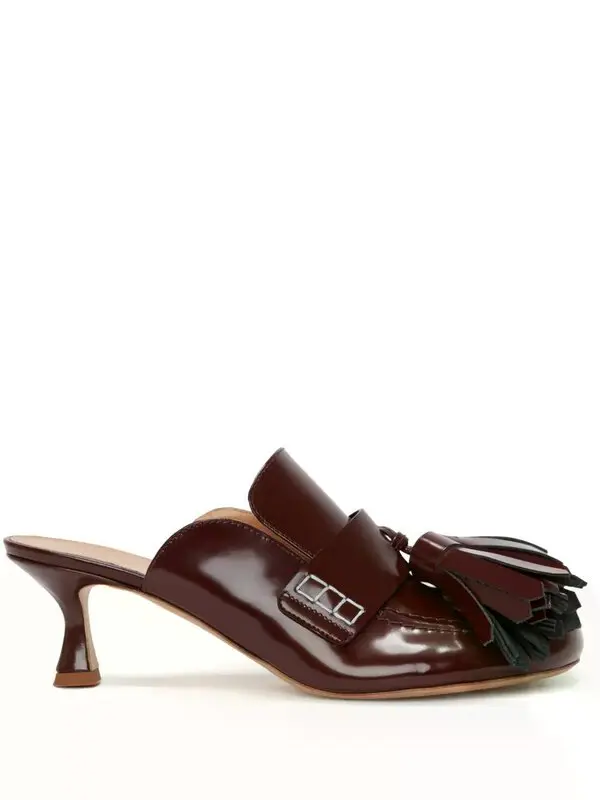 JW Anderson Burgundy Suede Leather Mules With Tassel Detail - Red
