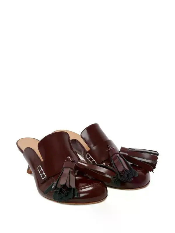 JW Anderson Burgundy Suede Leather Mules With Tassel Detail - Red