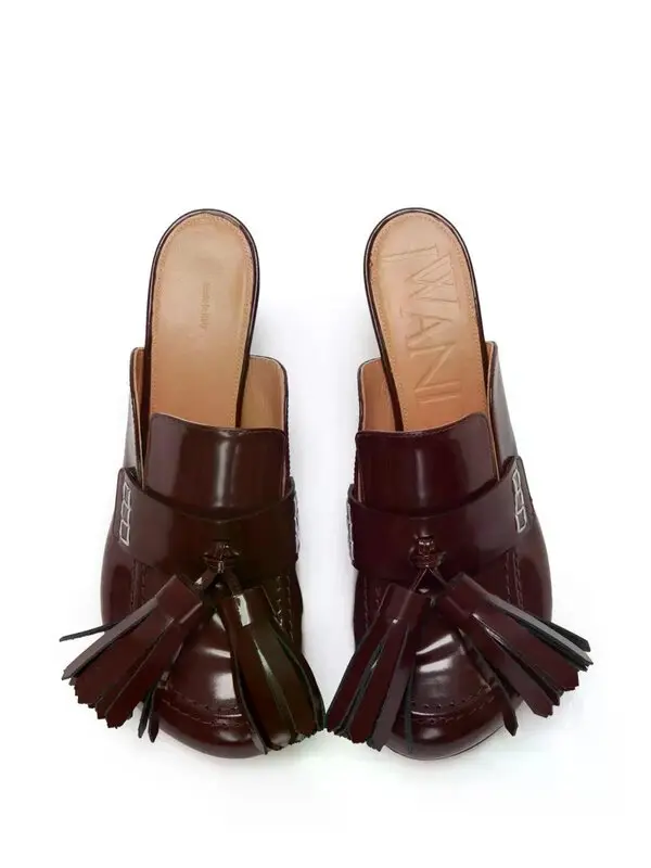 JW Anderson Burgundy Suede Leather Mules With Tassel Detail - Red