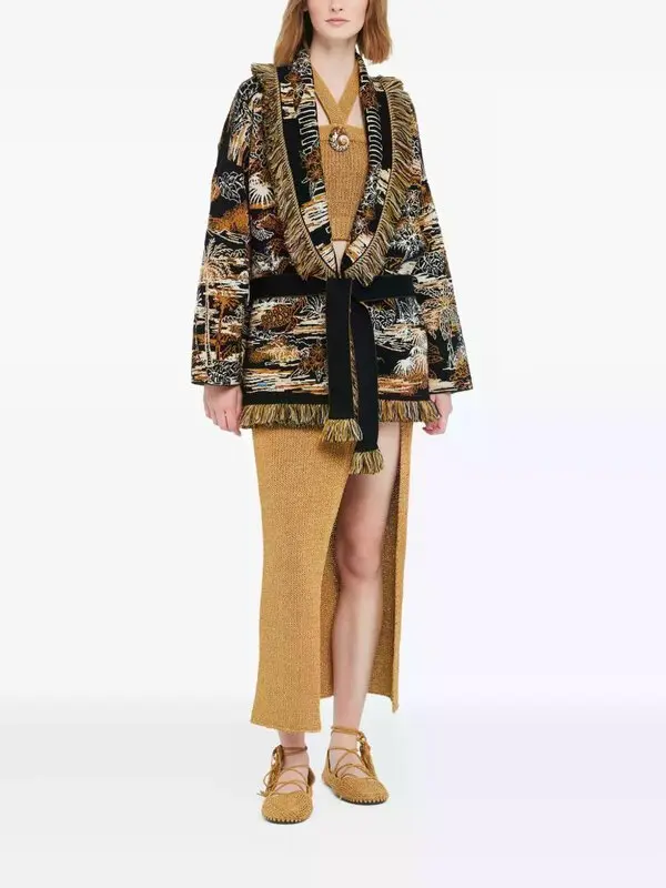 Alanui Jacquard Fringed Cardigan - Black