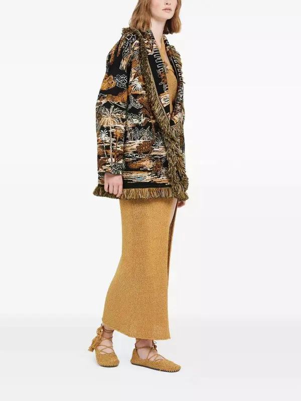 Alanui Jacquard Fringed Cardigan - Black