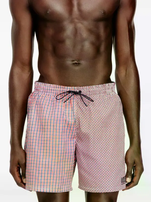 DIESEL® Check-pattern Swim Shorts - Red