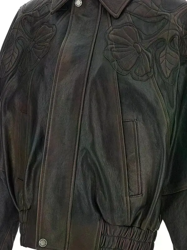 GOLDEN GOOSE Nappa Leather Bomber Jacket With Floral Embroidery