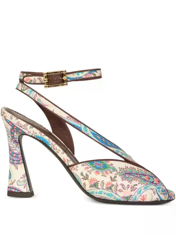 Etro High-heeled Sandals In Printed Cotton - Neutrals