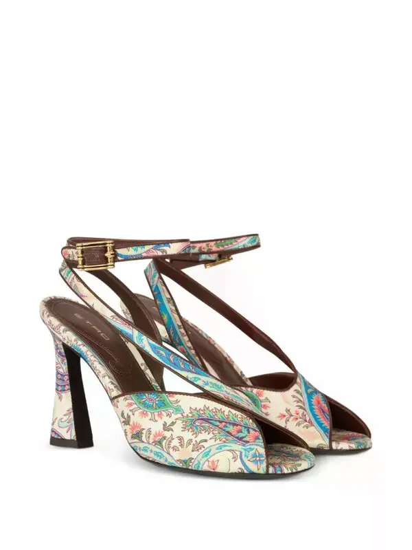 Etro High-heeled Sandals In Printed Cotton - Neutrals