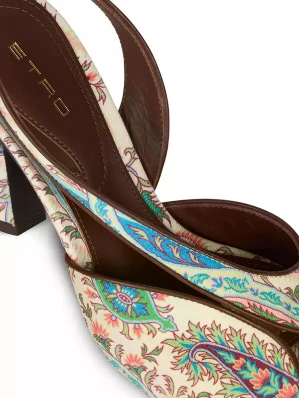 Etro High-heeled Sandals In Printed Cotton - Neutrals
