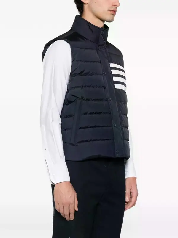 Thom Browne Down-filled Gilet With Four-bar Stripe - Blue