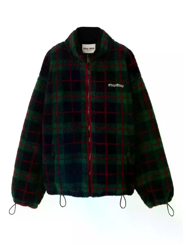 Miu Miu Checkered Teddy Fleece Jacket - Green