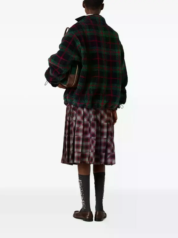 Miu Miu Checkered Teddy Fleece Jacket - Green