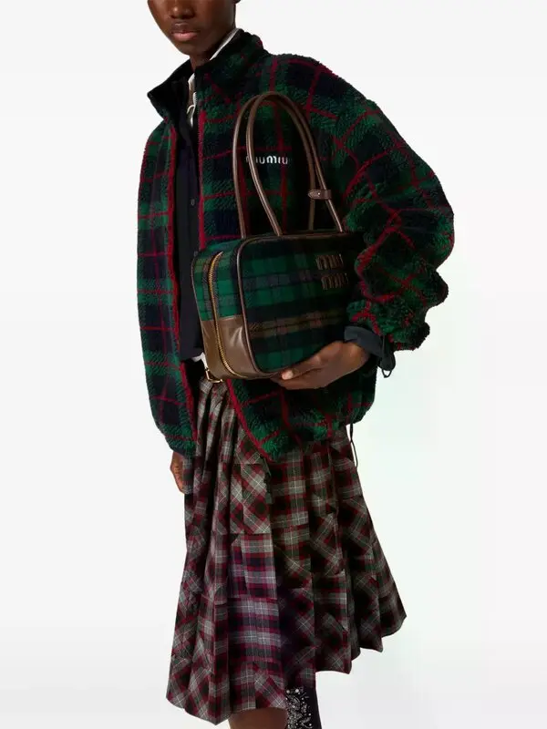 Miu Miu Checkered Teddy Fleece Jacket - Green