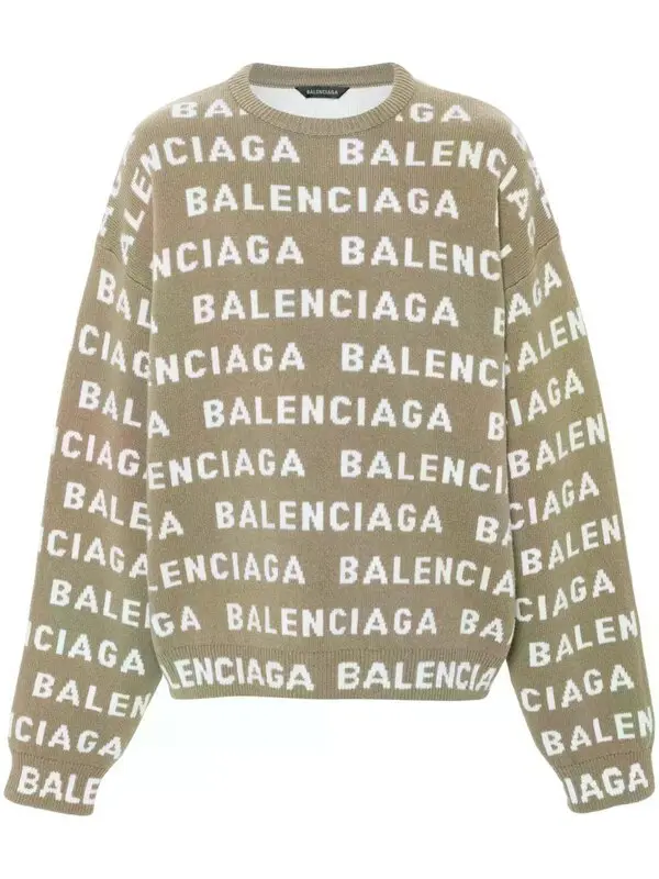 Balenciaga Logo-intarsia Sweater - Neutrals
