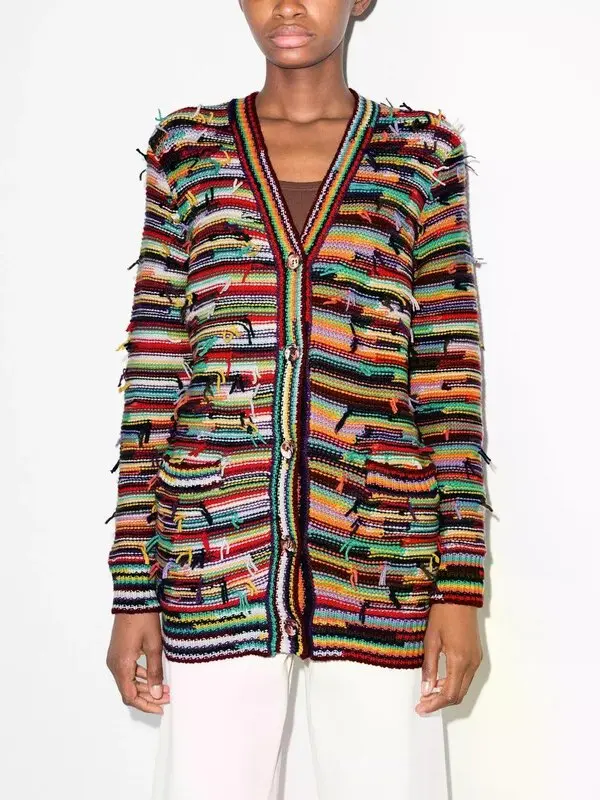 Chloé Striped Distressed Cardigan