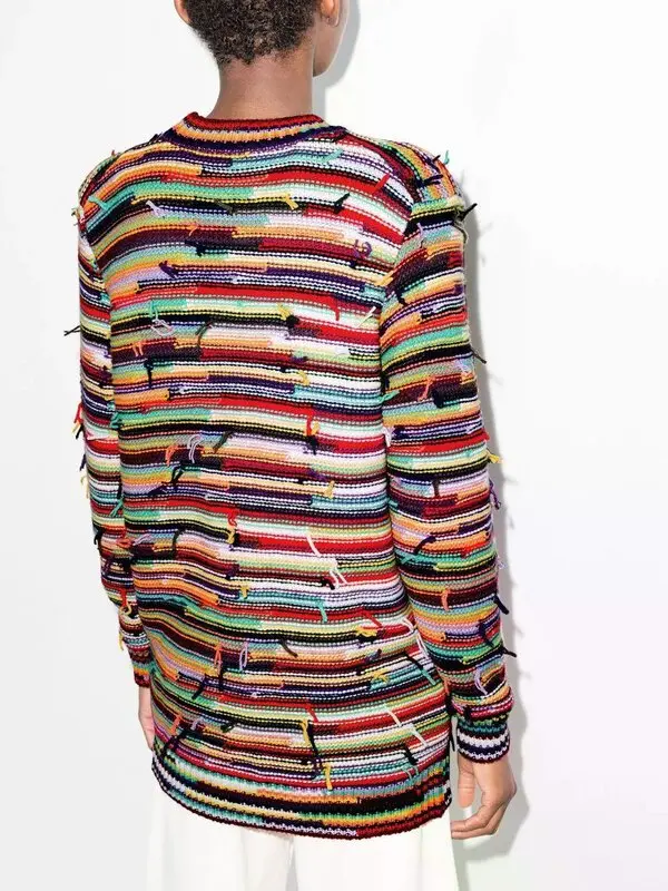 Chloé Striped Distressed Cardigan