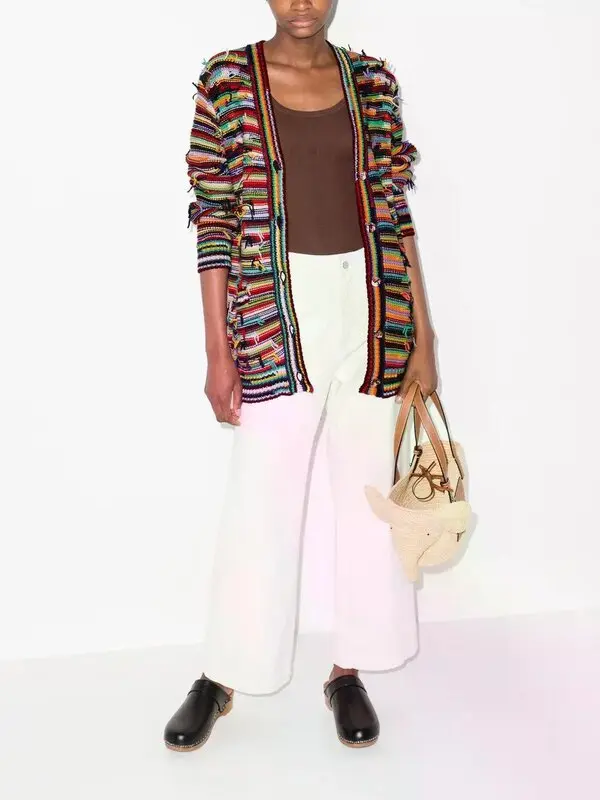 Chloé Striped Distressed Cardigan