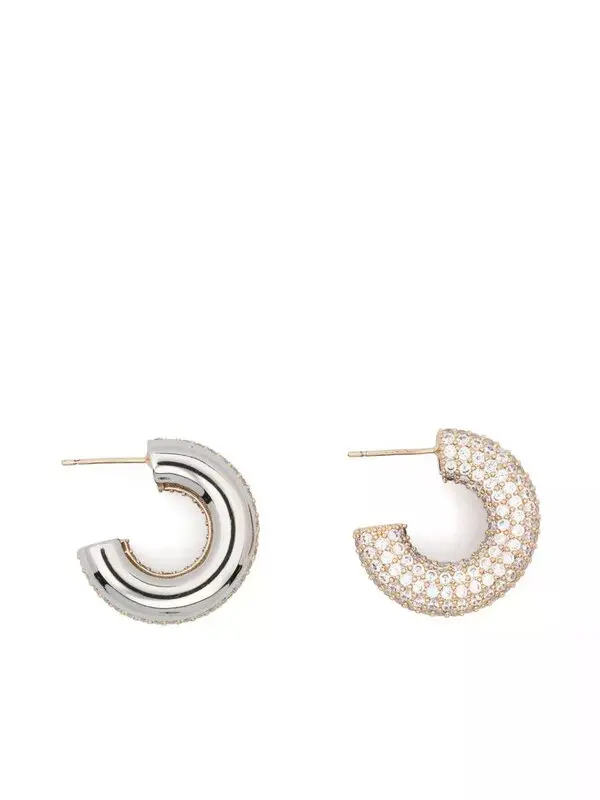 Maje Two-tone Paved Hoop Earrings With Clover Charm - Silver