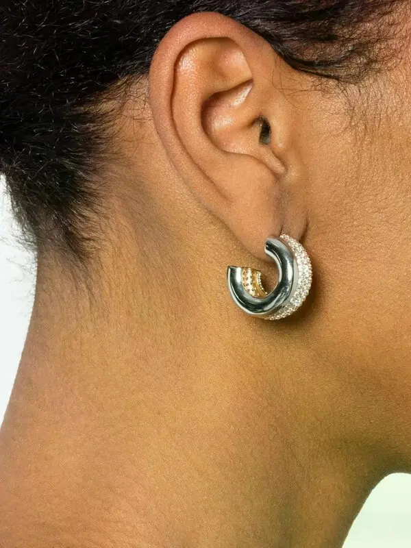 Maje Two-tone Paved Hoop Earrings With Clover Charm - Silver