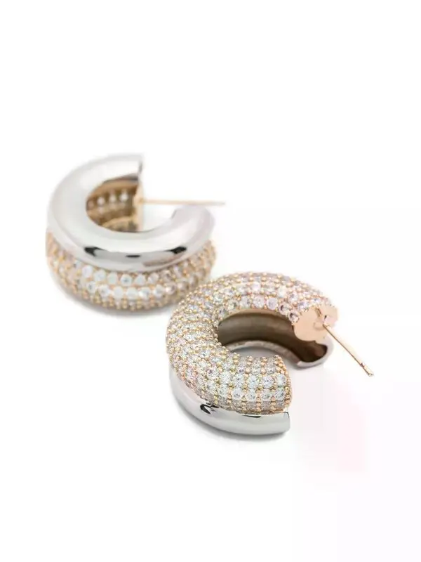 Maje Two-tone Paved Hoop Earrings With Clover Charm - Silver