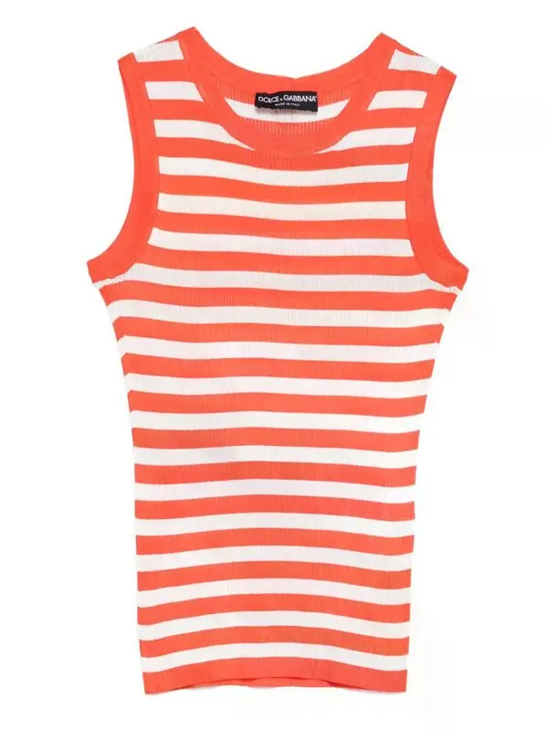 Dolce & Gabbana Striped Sleeveless Round Neck Knit Top - Orange