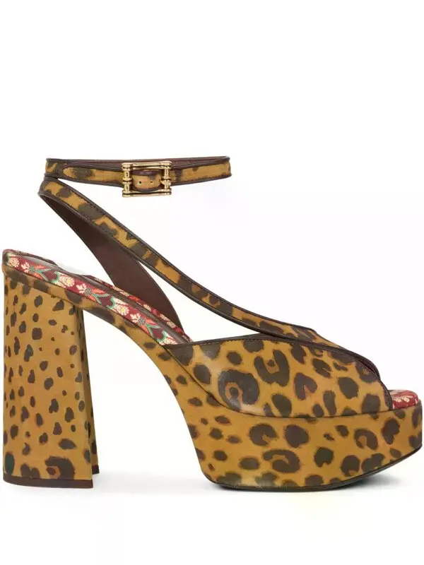 Etro Suede Platform Sandals With Animal Print And Floral Detail