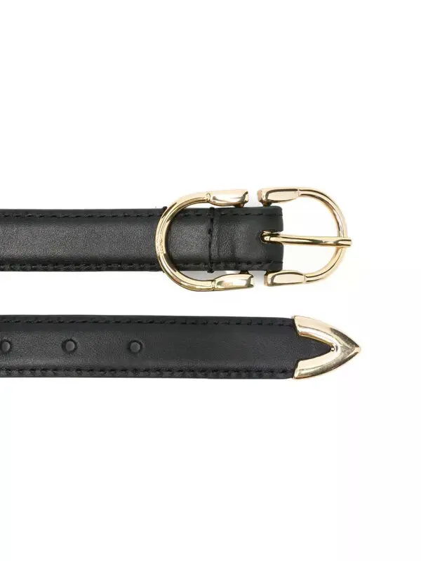 Maje Leather Belt With Gold Tone Buckle - Black