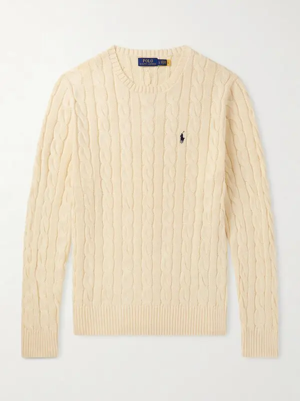 Polo Ralph Lauren Logo-embroidered Cable-knit Cotton Sweater - Neutrals
