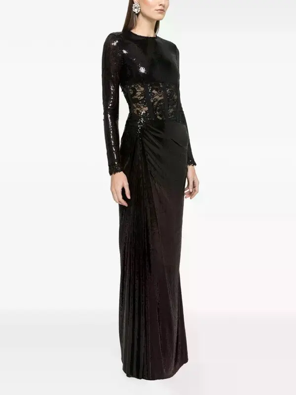 NISSA Sequin Embellished Lace Maxi Dress