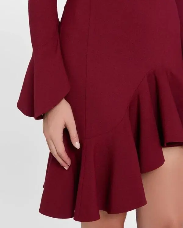 Oscar De La Renta Asymmetric Ruffle Mini Dress - Wine