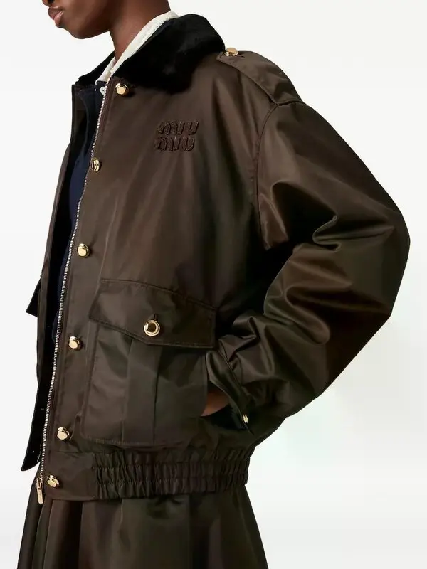 Miu Miu Padded Oversized Military Jacket With Shearling Collar