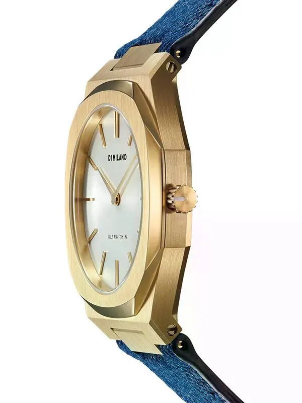 D1 MILANO 34mm Ultra Thin Classic Denim Watch - Gold