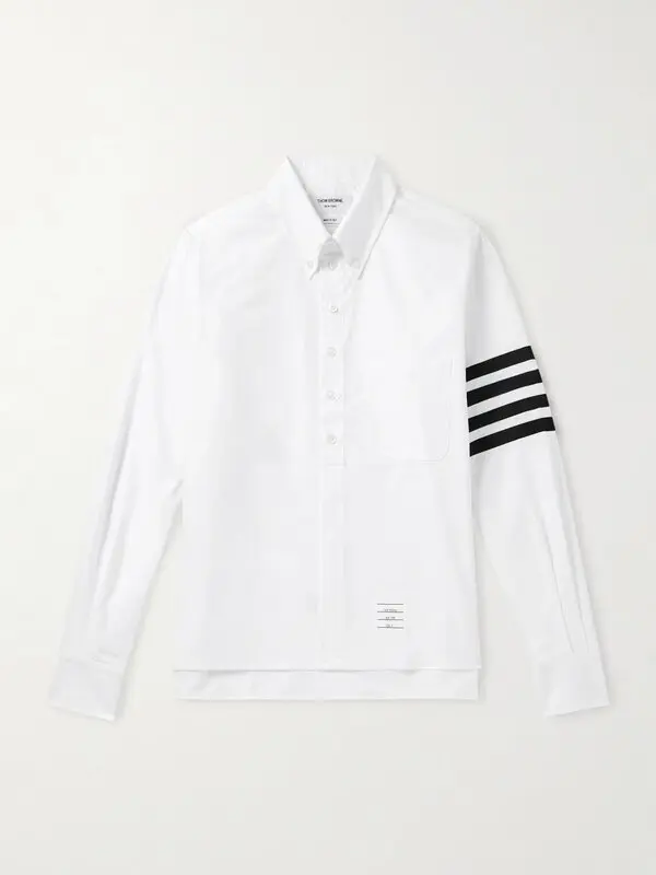 Thom Browne Button-down Collar Striped Cotton Oxford Half-placket Shirt
