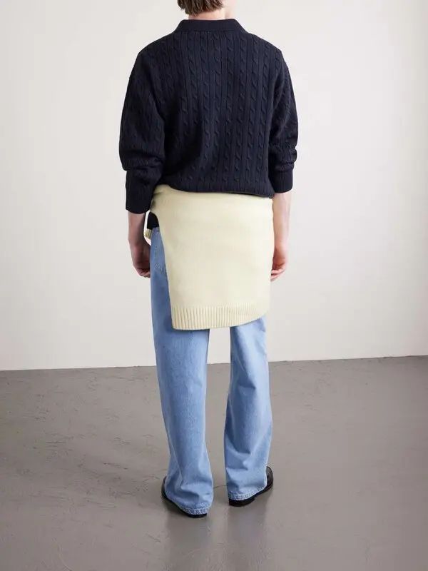 FRAME Cable-knit Wool And Cashmere-blend Polo Sweater