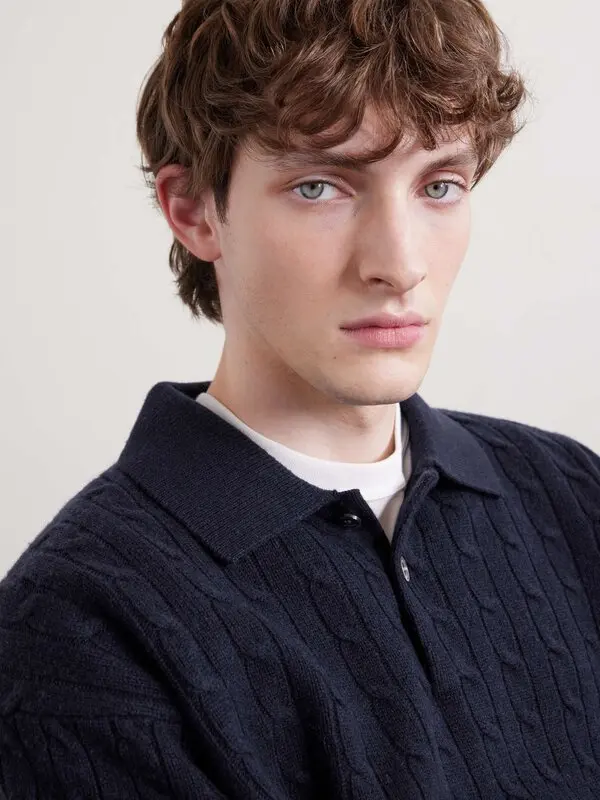 FRAME Cable-knit Wool And Cashmere-blend Polo Sweater