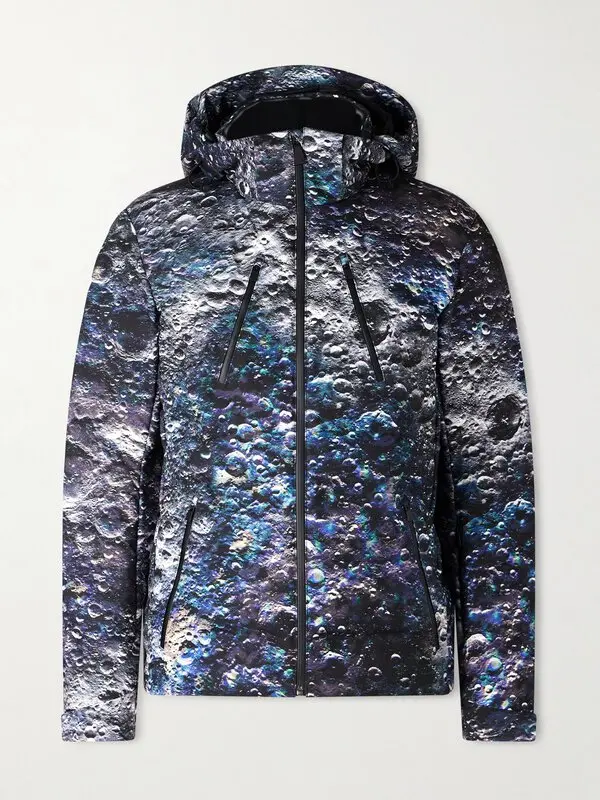 Aztech Mountain Printed Quilted Hooded Down Ski Jacket - Blue